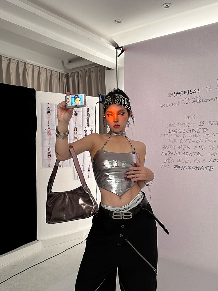 Metallic Chain Halter Top – LATENITEX